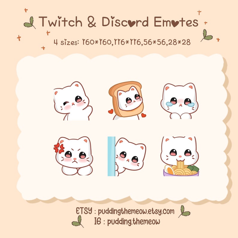 Twitch & Discord Emotes 6 Cute Chibi White Cat Pink Eyes. - Etsy
