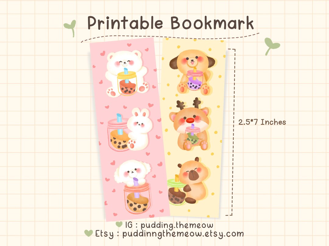 Animal Boba Tea Printable Bookmark | (digital Download) - Etsy