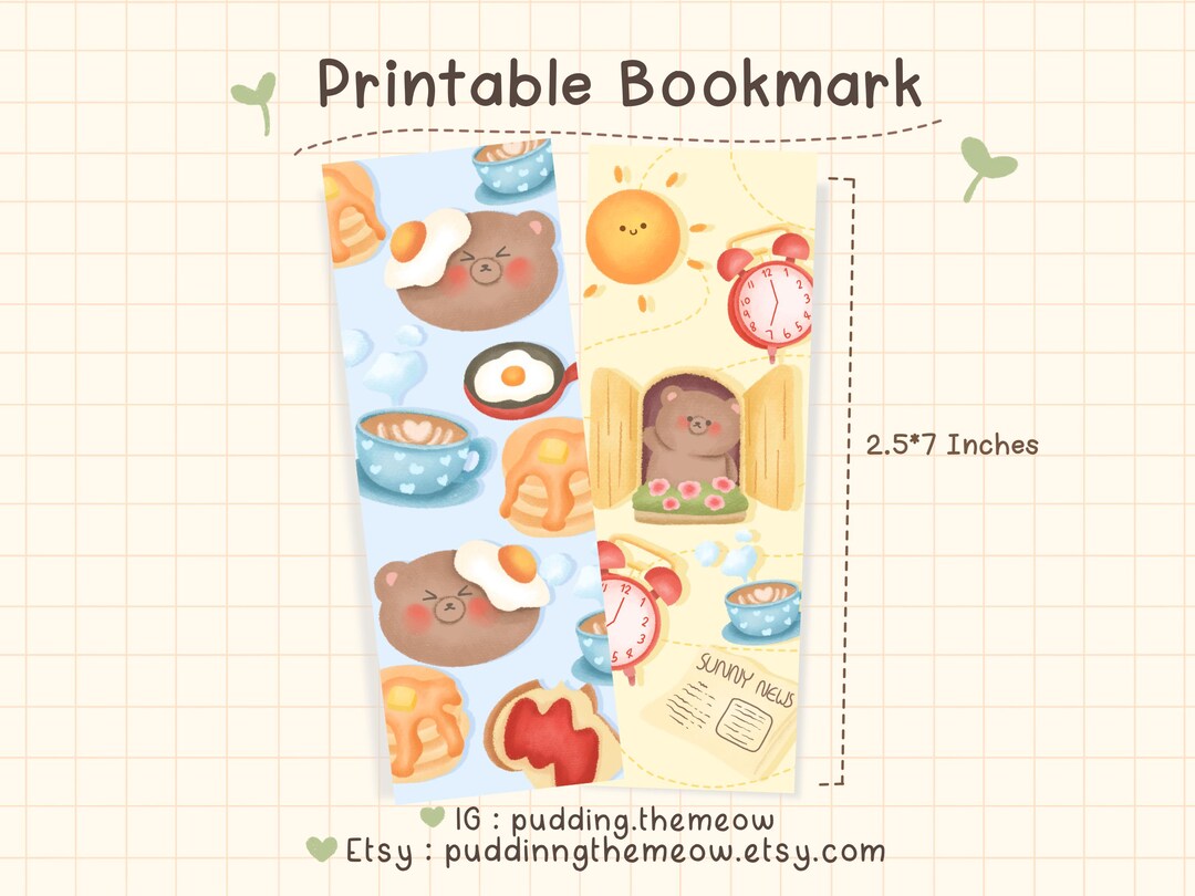 Morning Printable Bookmark | Cute Bear Bookmark | Breakfast Bookmark ...