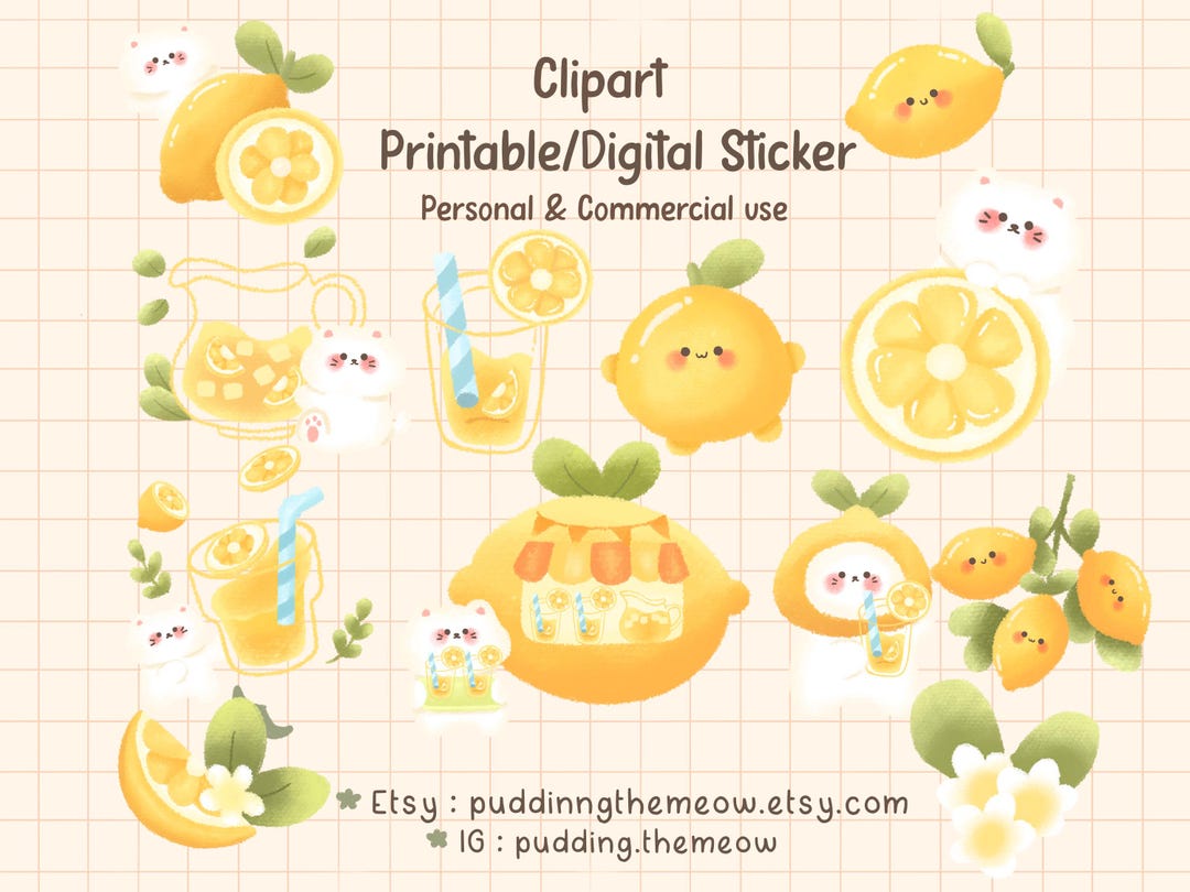 Cute Lemonade Printable Digital Sticker Clipart | Commercial - Etsy
