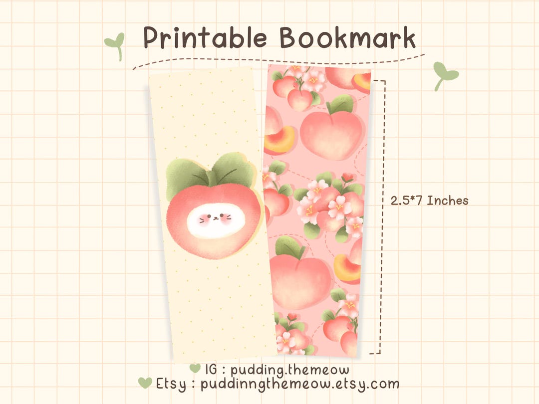 Peaches Printable Bookmark | Cute Cat Bookmark | Peach Theme Bookmark ...