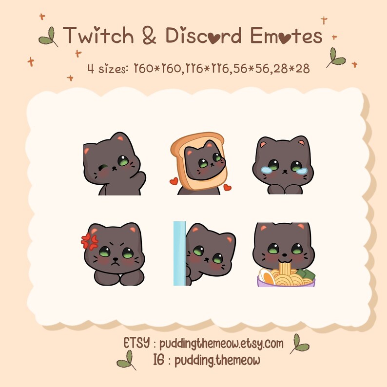 Twitch & Discord Emotes 6 Ojos verdes de gato negro. - Etsy México