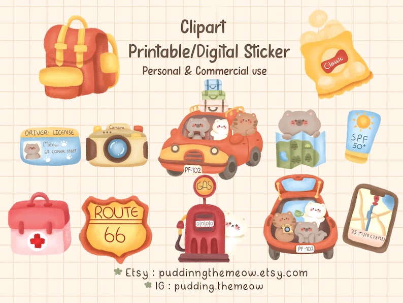 Cute Road Trip Clipart | Cute Printable Digital Sticker| Clipart PNG ...