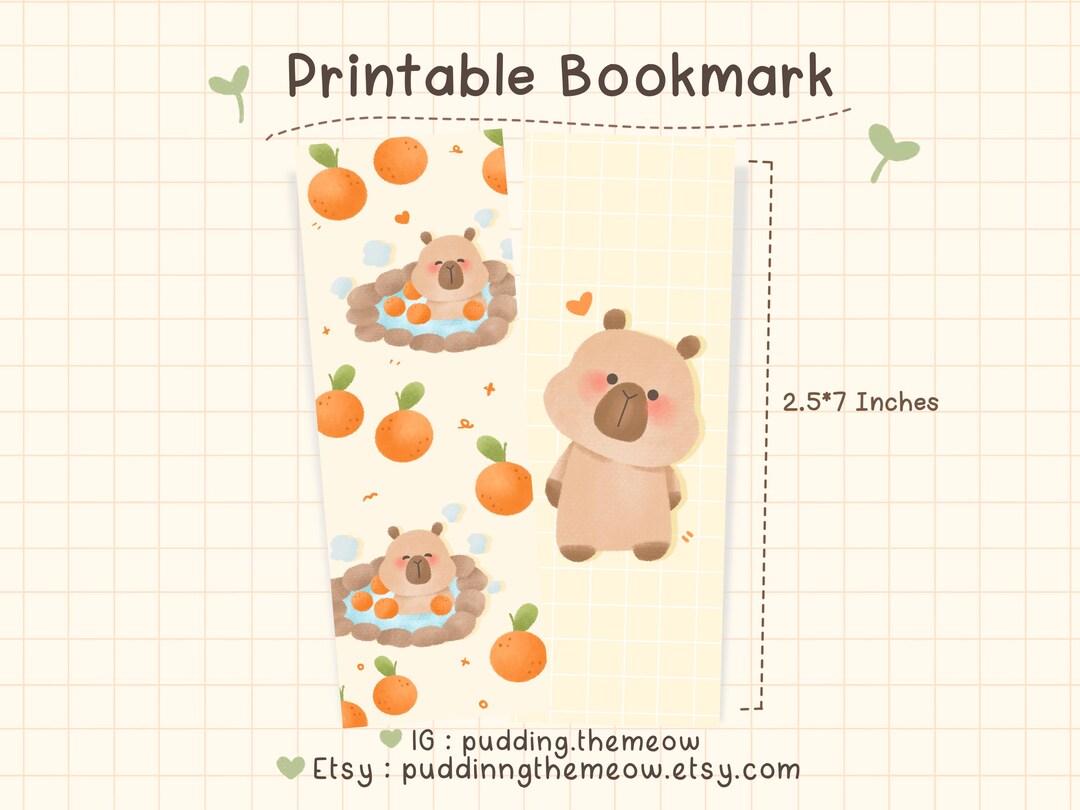 Capybaras Printable Bookmark | Kawaii Capybara Bookmark (digital ...