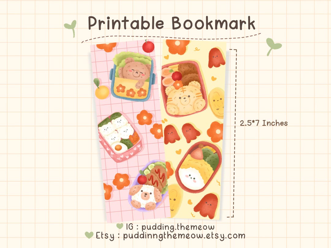 Bento Printable Bookmark | Lunch Box Bookmark | Japanese Food Bookmark ...