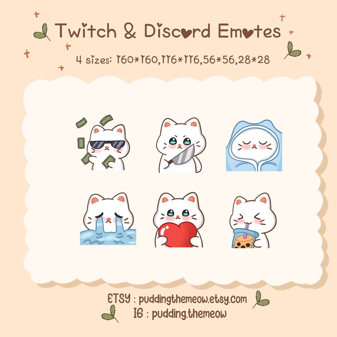 Twitch Discord Emotes Pack 6 Cute Chibi White Cat. - Etsy
