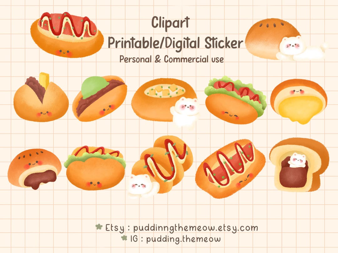 Kawaii Japanese Bread Clipart: Bakery Printable Sticker Set (digital ...