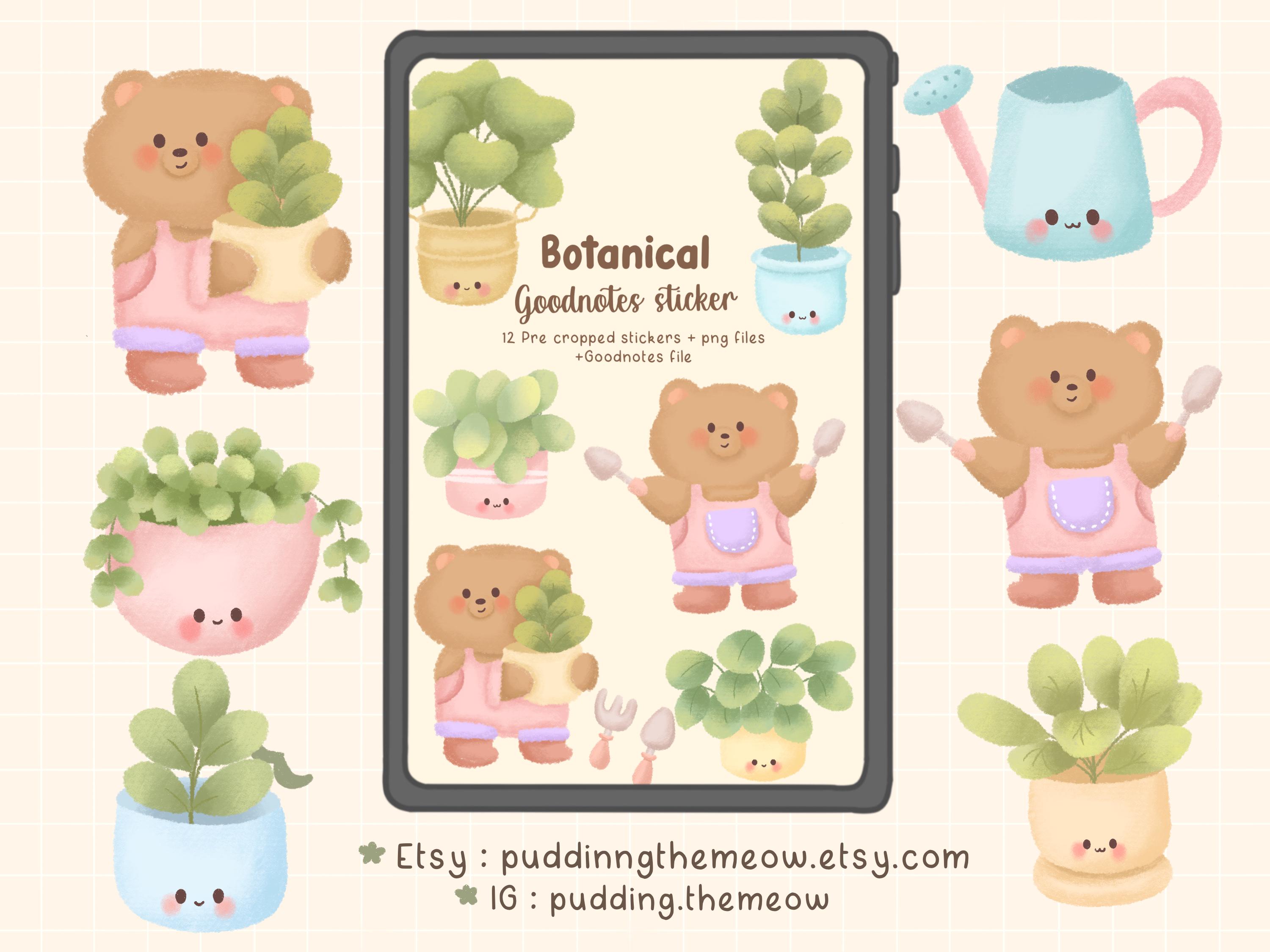 Cute Botanical Pre Cropped Digital Goodnotes Stickers PNG Stickers ...
