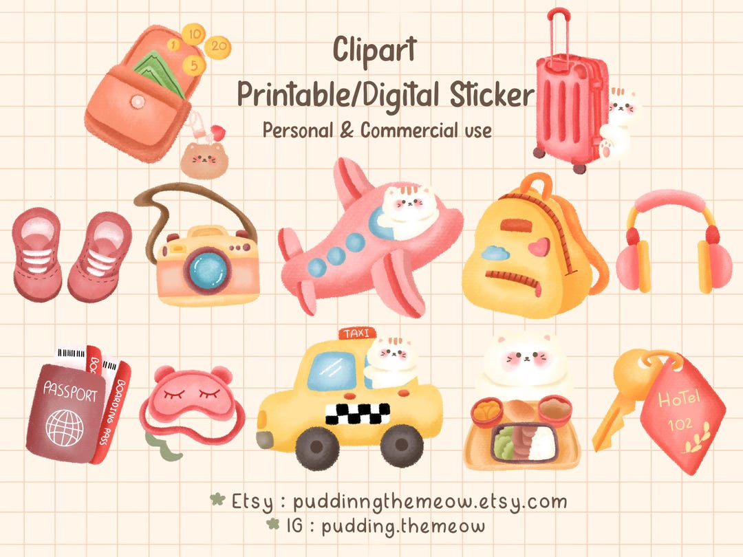 Cute Travel Clipart | Cute Printable Digital Sticker | Clipart Png ...