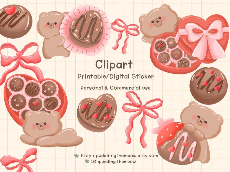 Valentines Chocolate Clipart PNG | Kawaii Bear Printable Planner ...