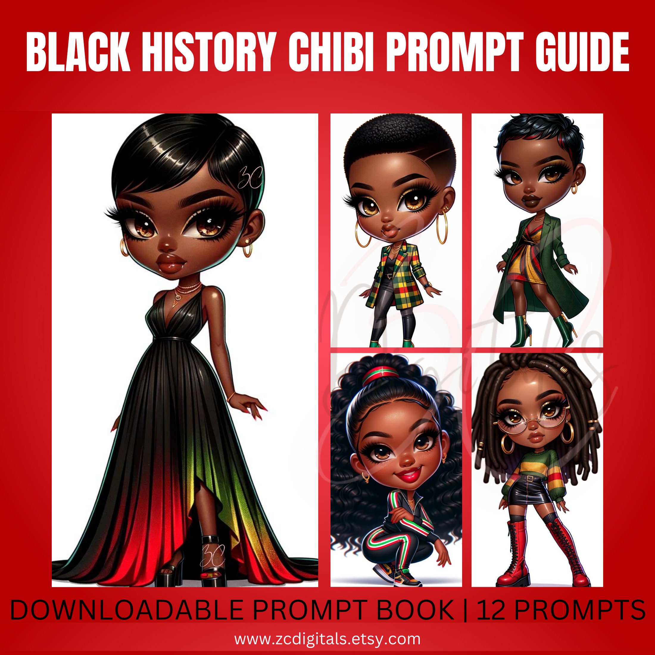 Black History Month Chibi Woman | Ai Image Prompt Guide - Etsy