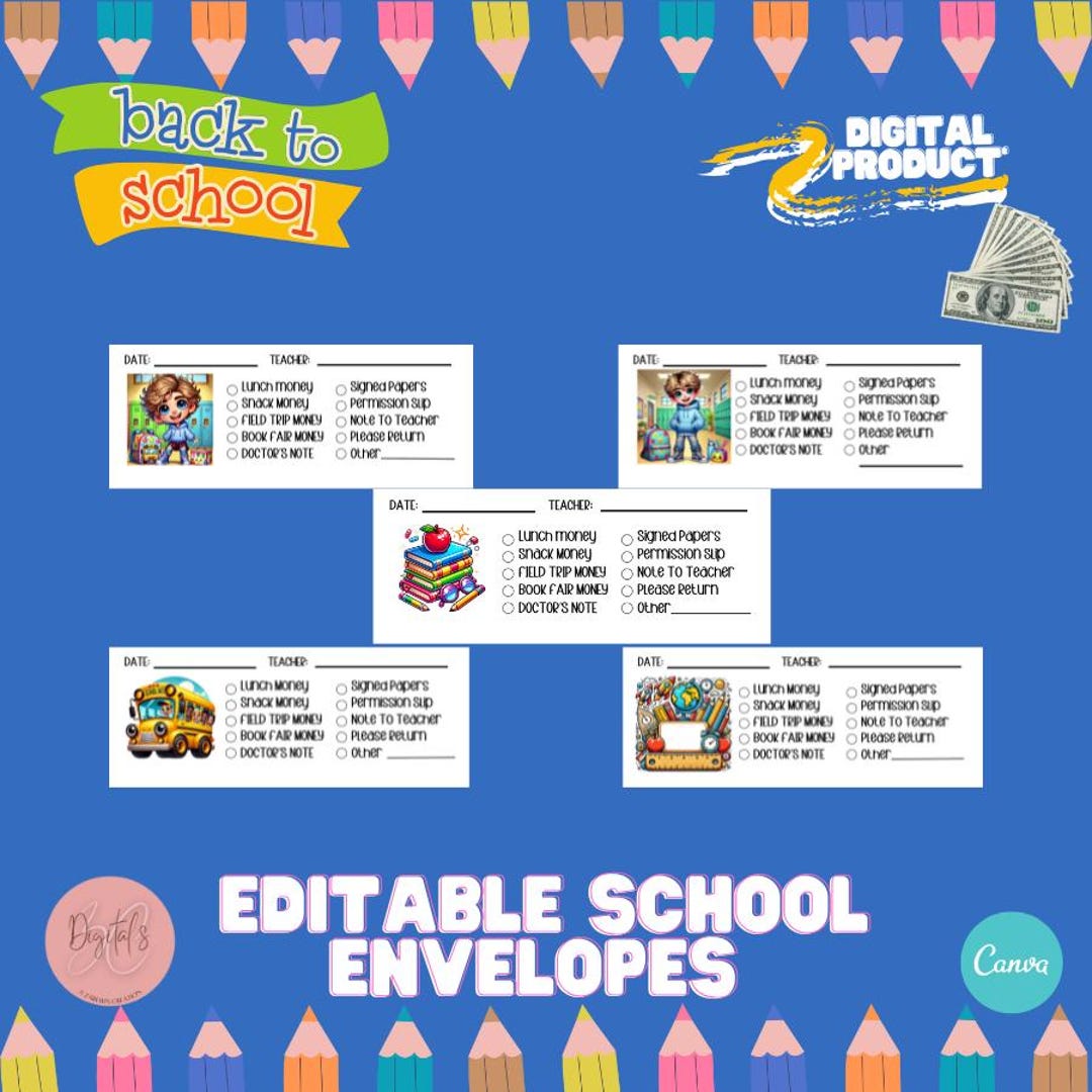 Editable School Money Envelopes for Parents – BOYS - Digital Back to ...