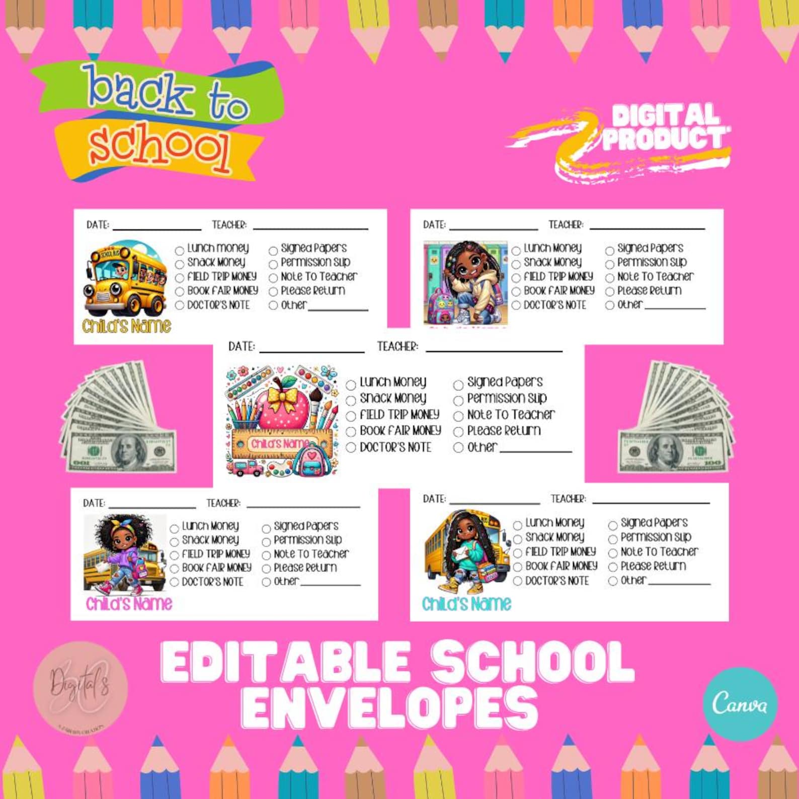 Editable School Money Envelopes for Parents – Digital Back to School ...