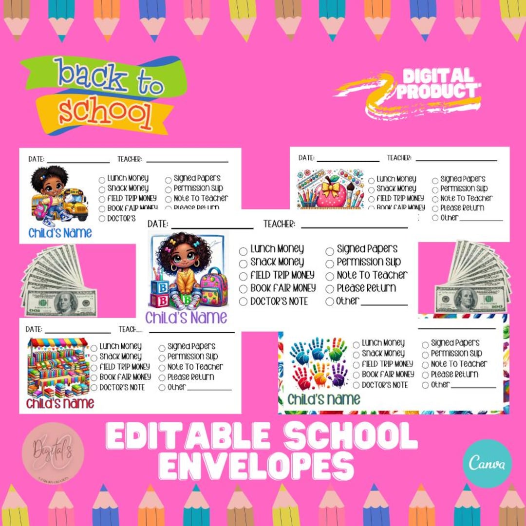 Editable School Money Envelopes for Parents – Digital Back to School ...