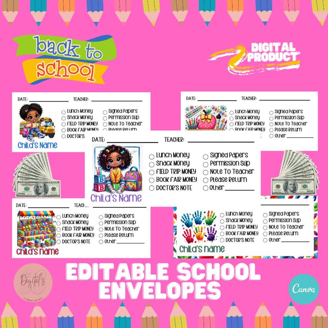 Editable School Money Envelopes for Parents – Digital Back to School ...