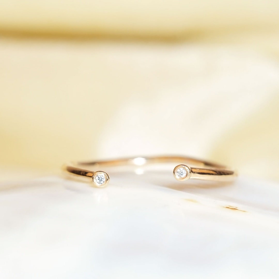 14k Gold Open Cuff Diamond Ring / Stackable Ring / Dainty Ring ...