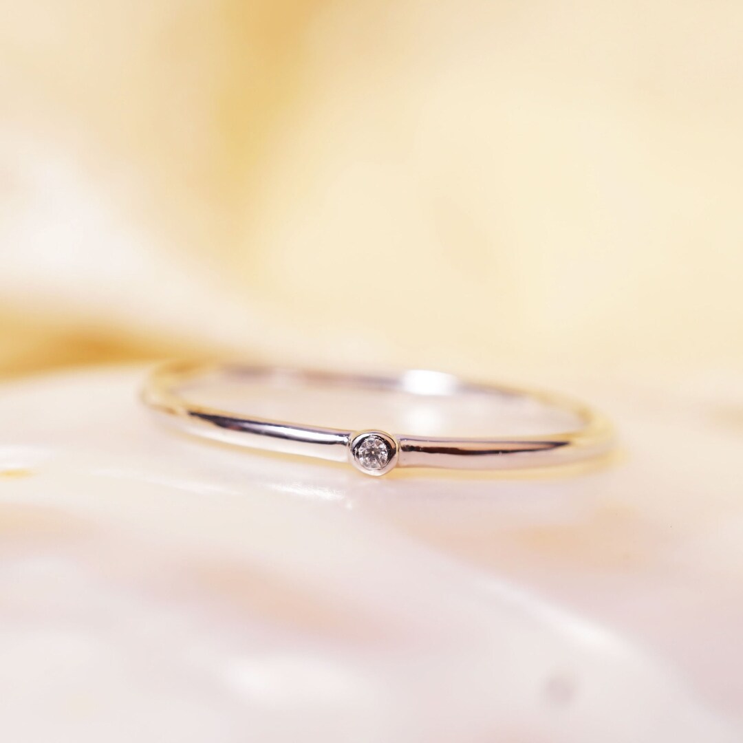 14k Gold Diamond Solitaire Ring / Stackable Diamond Ring / Solid Gold ...