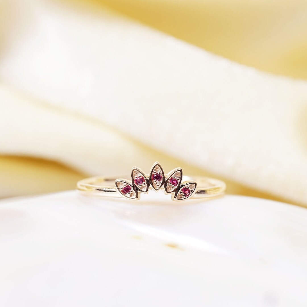 14k Gold Art Deco Ruby Ring / Wedding Ring / Stackable Ruby Ring / Crown Ring / Solid Gold Ring ...