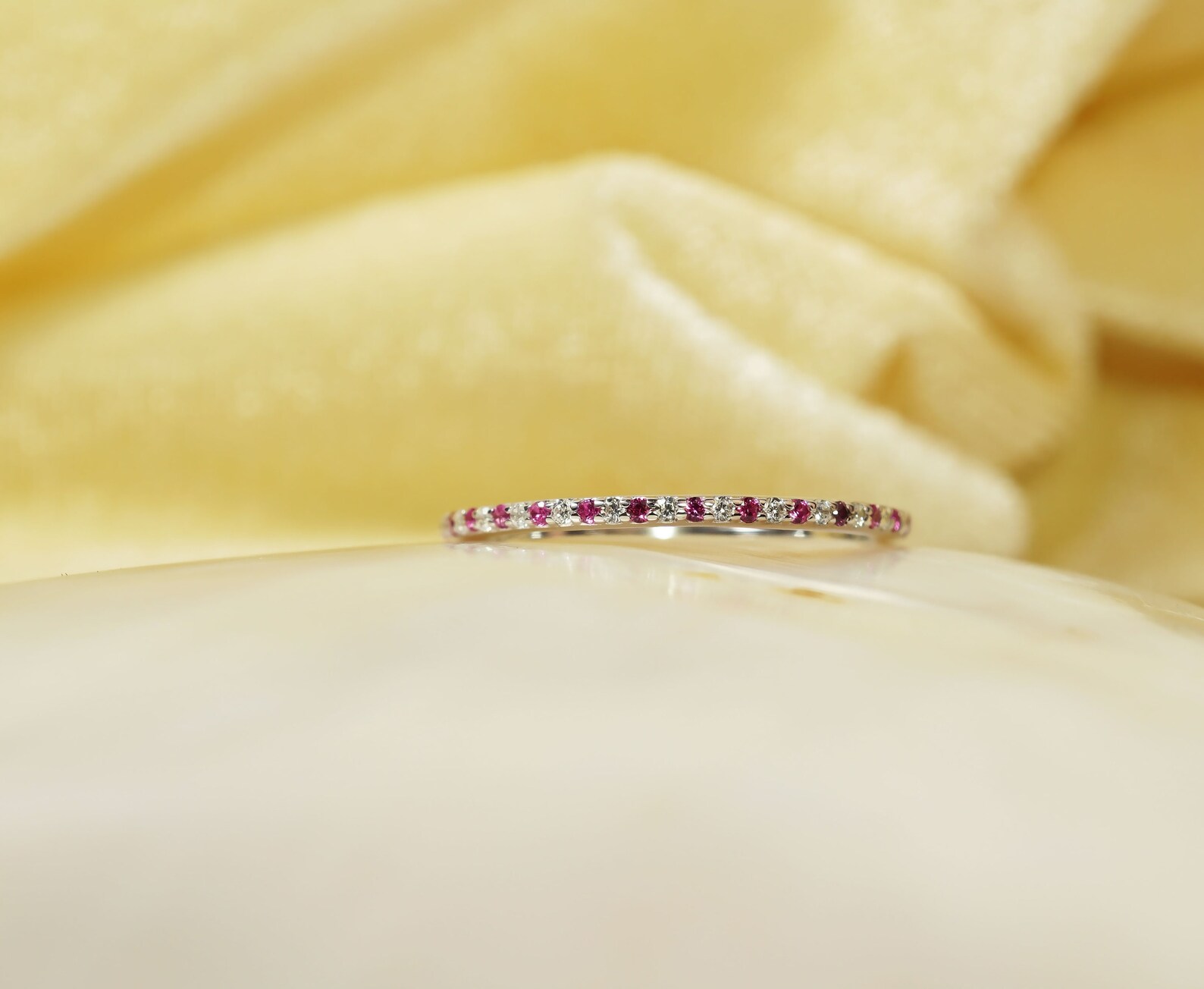 Ruby and Diamond Eternity Band / 14k White Gold Micro Pave Diamond and ...