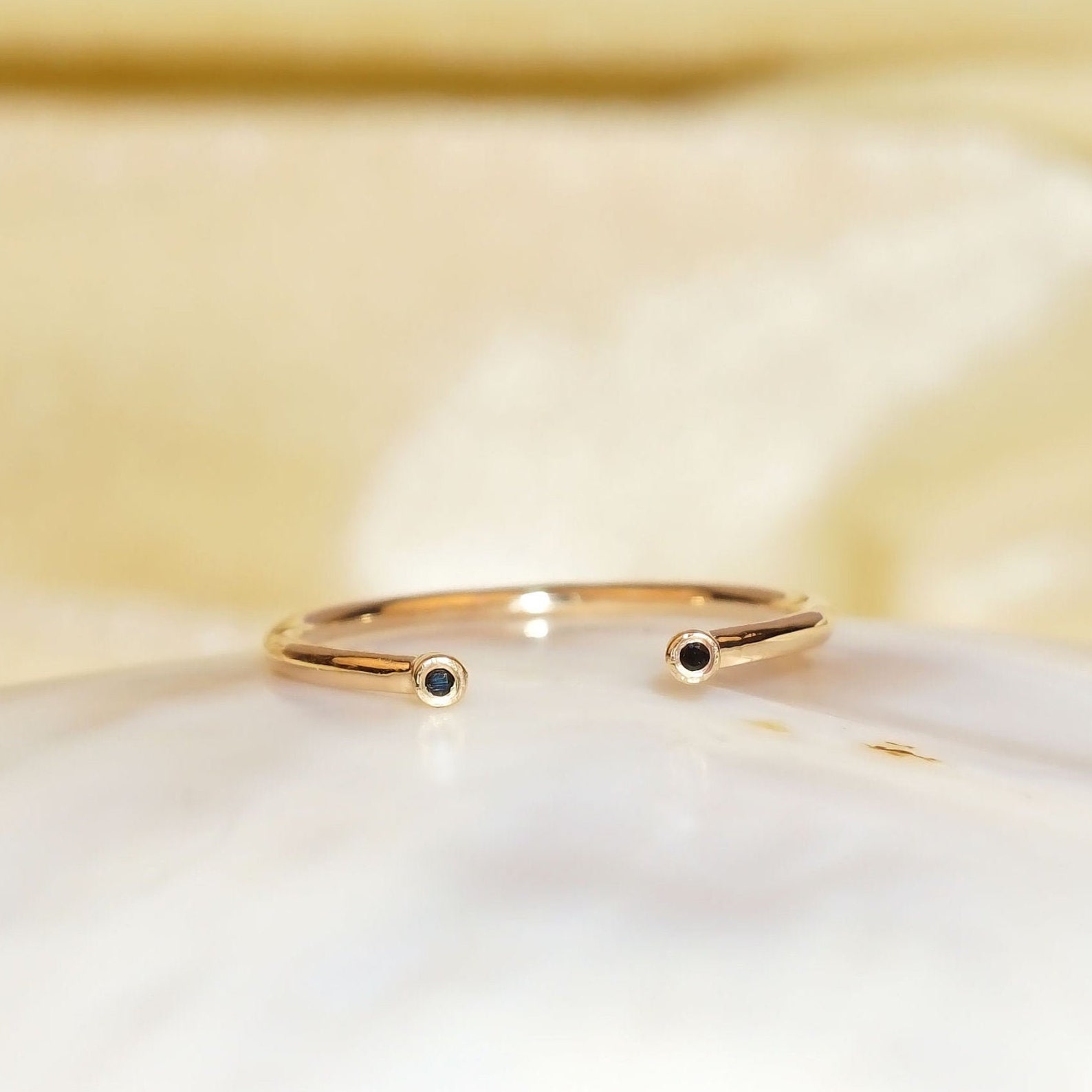 14k Gold Open Cuff Diamond Ring / Stackable Ring / Dainty Ring | Etsy