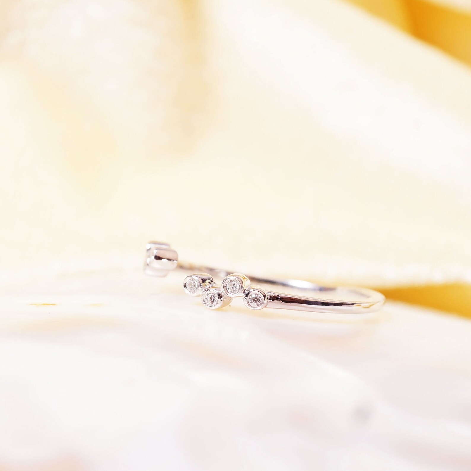 14k Gold Open Cuff Diamond Ring / Stackable Ring / Dainty Ring | Etsy