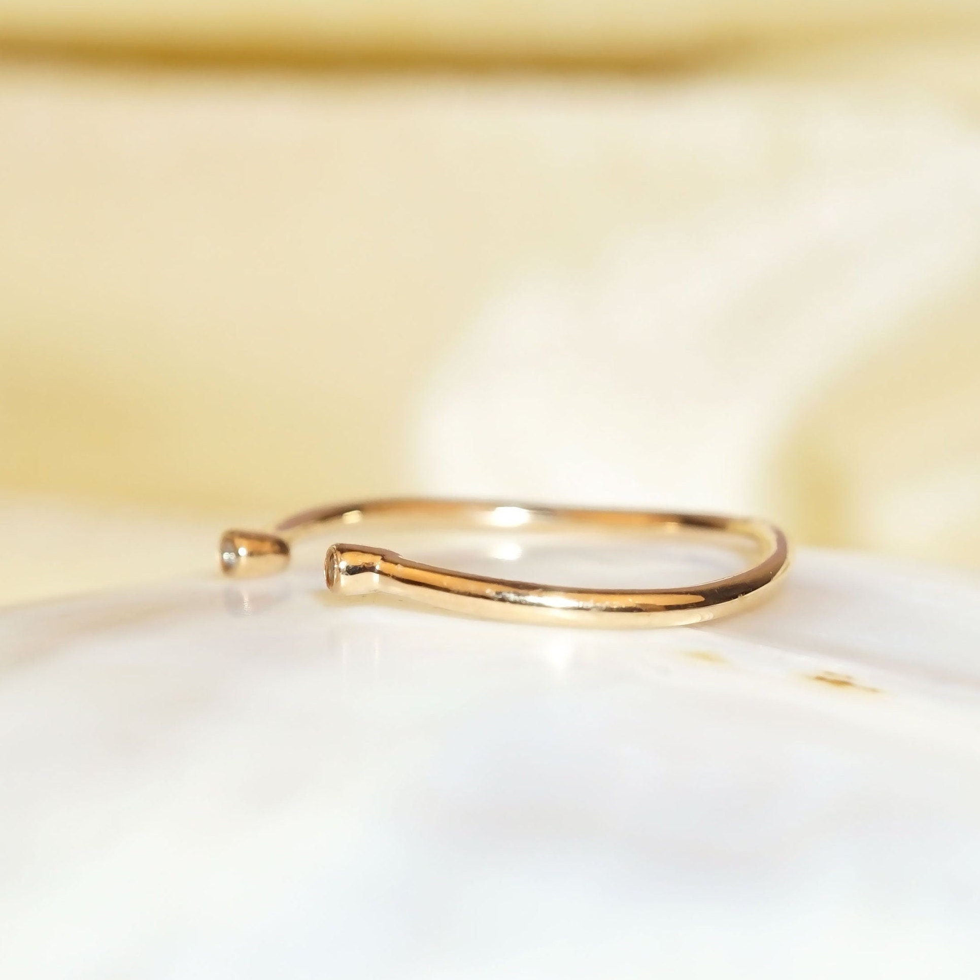 14k Gold Open Cuff Diamond Ring / Stackable Ring / Dainty Ring | Etsy