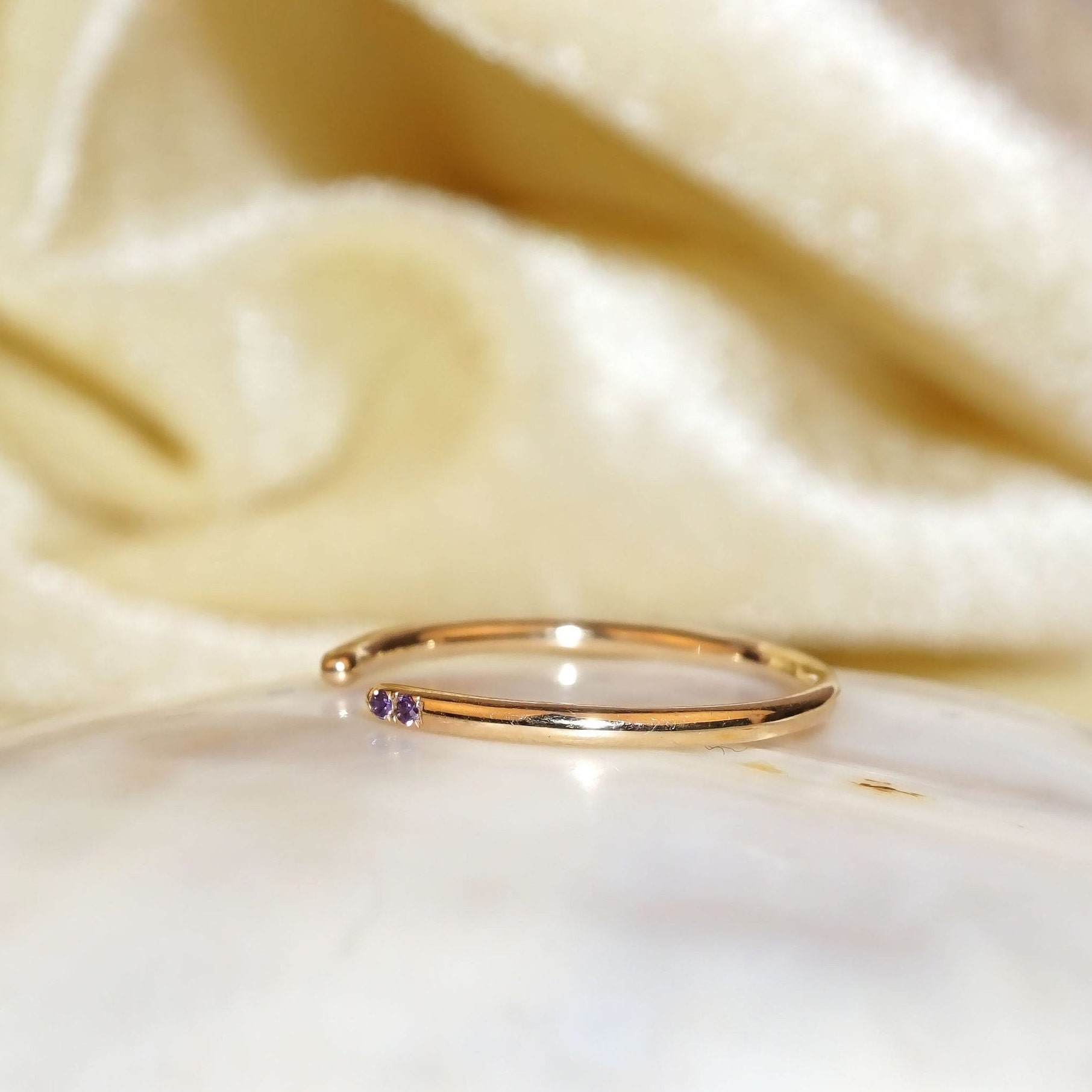 14k Gold Amethyst Open Cuff Ring / Amethyst Stackable Ring / | Etsy