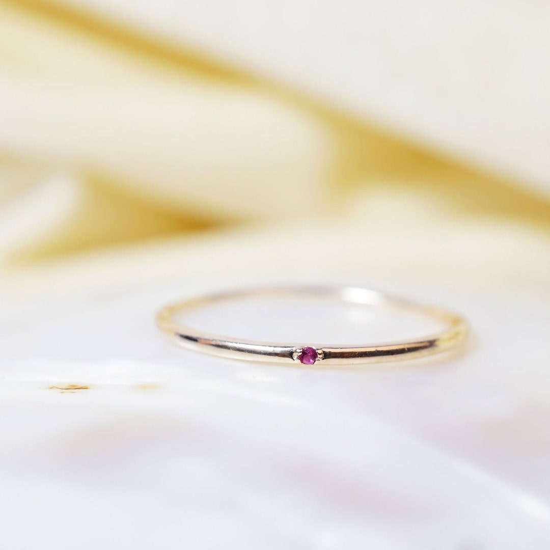 Ruby Ring / 14k Yellow Gold Single Ruby 0.04 Ctw Engagement Ring / Ruby ...