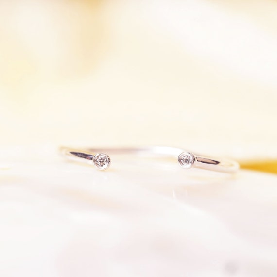 14k Gold Open Cuff Diamond Ring / Stackable Ring / Dainty Ring - Etsy