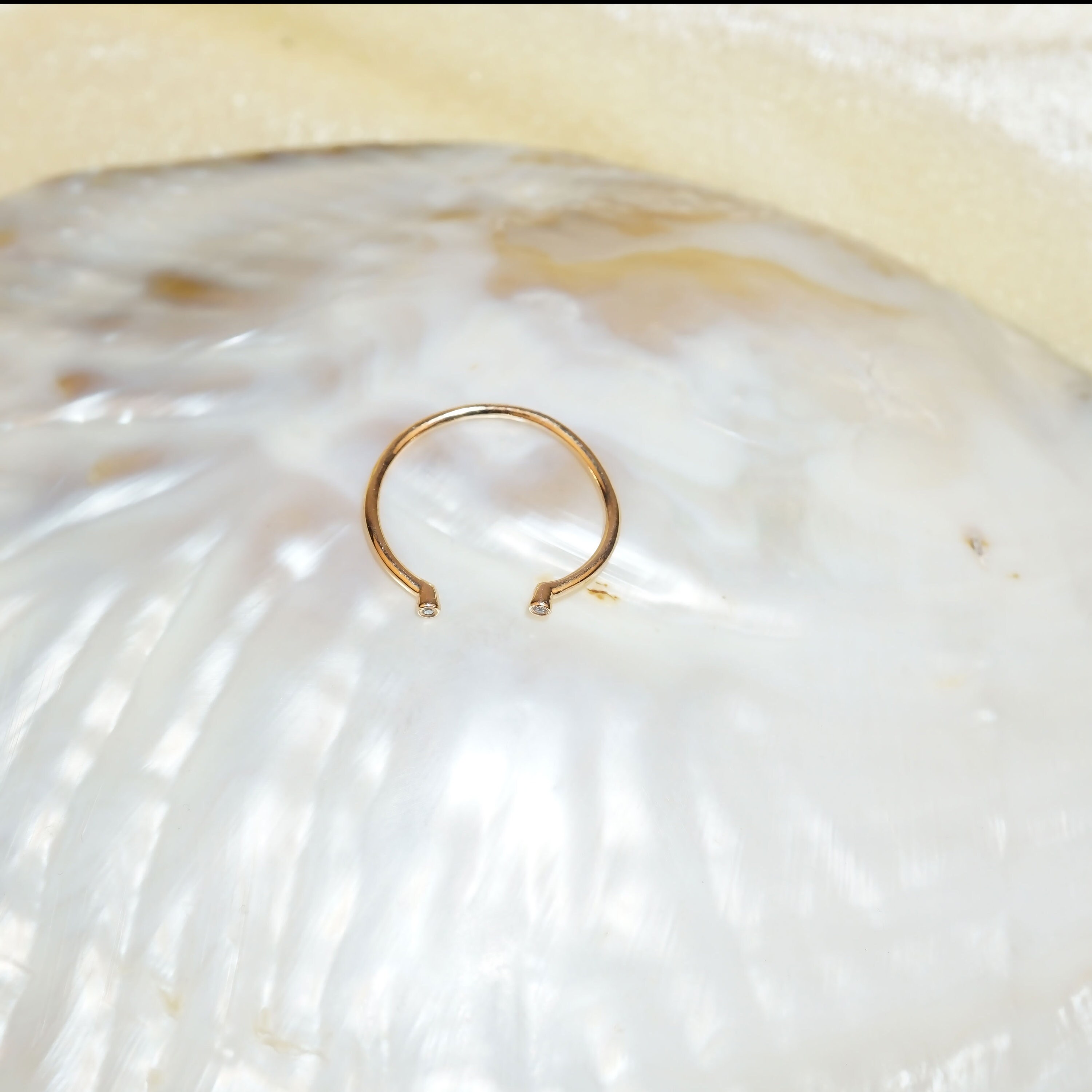 14k Gold Open Cuff Diamond Ring / Stackable Ring / Dainty Ring | Etsy