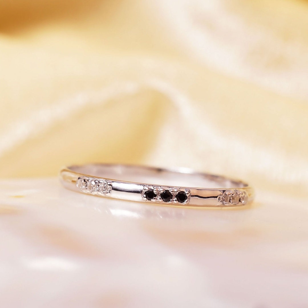 14k Gold Art Deco Diamond Ring / Wedding Ring / Stackable Ring / Black Diamond Stacking Ring ...