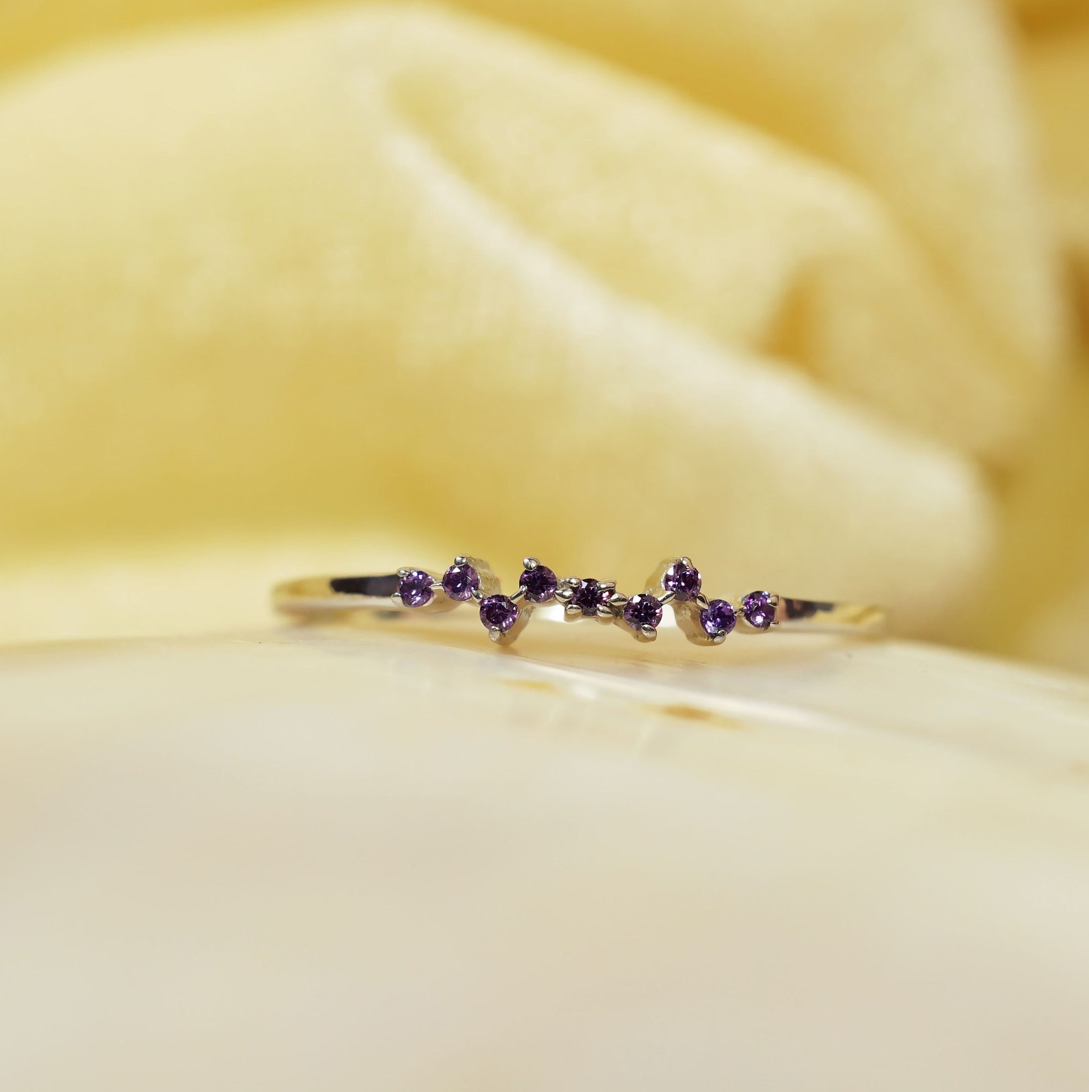 Dainty Amethyst Ring / Amethyst Cluster Ring / 14k Gold | Etsy