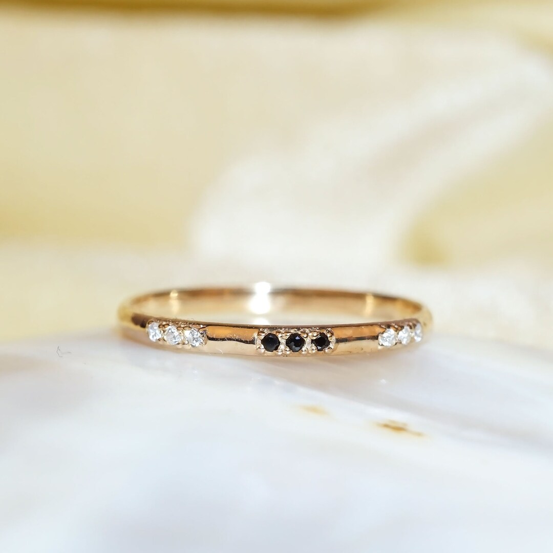 14k Gold Art Deco Diamond Ring / Wedding Ring / Stackable Ring / Black Diamond Stacking Ring ...