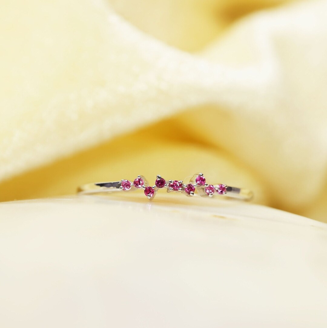 Dainty Ruby Ring / Ruby Cluster Ring / 14k Gold Ruby Ring / Genuine ...