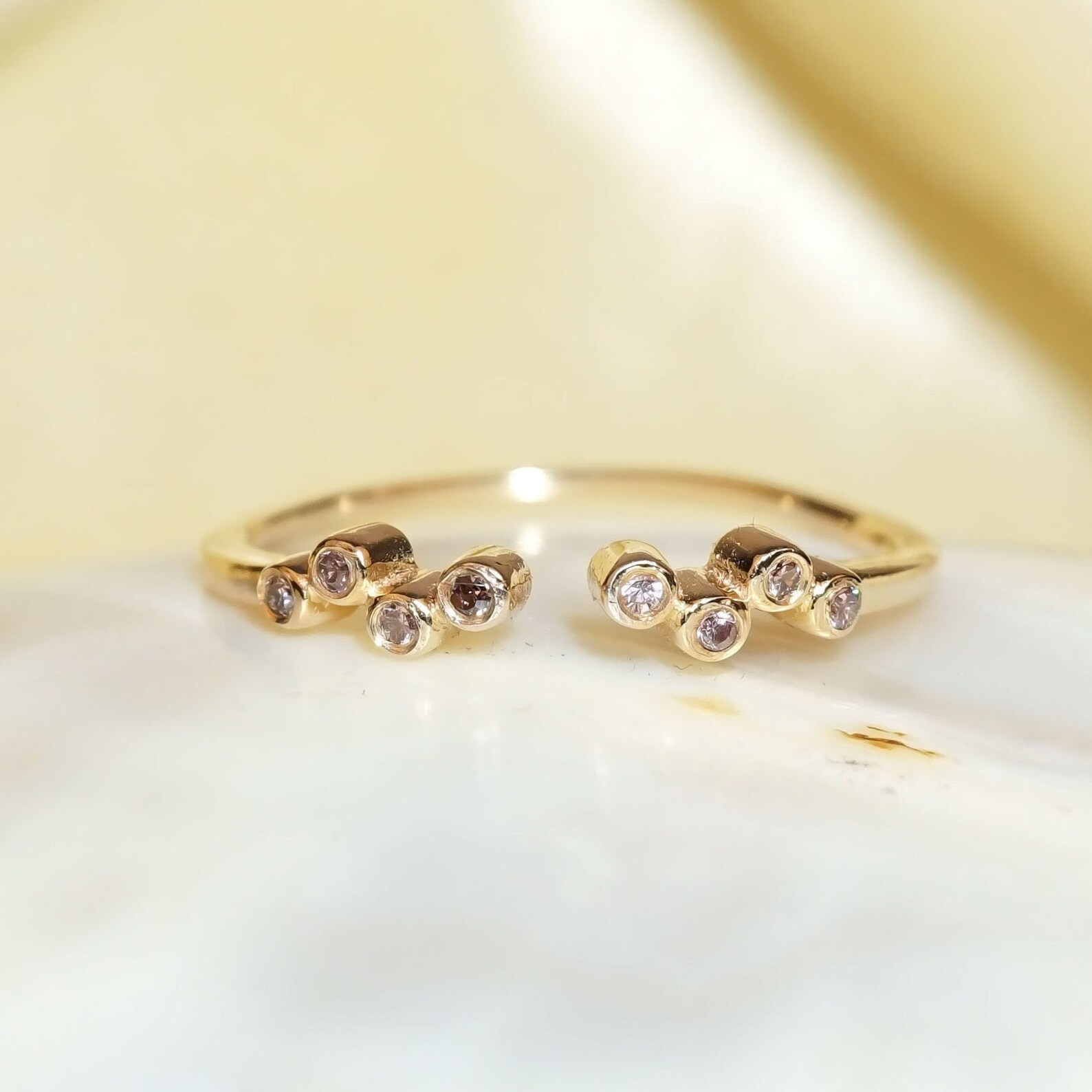 14k Gold Open Cuff Diamond Ring / Stackable Ring / Dainty Ring - Etsy