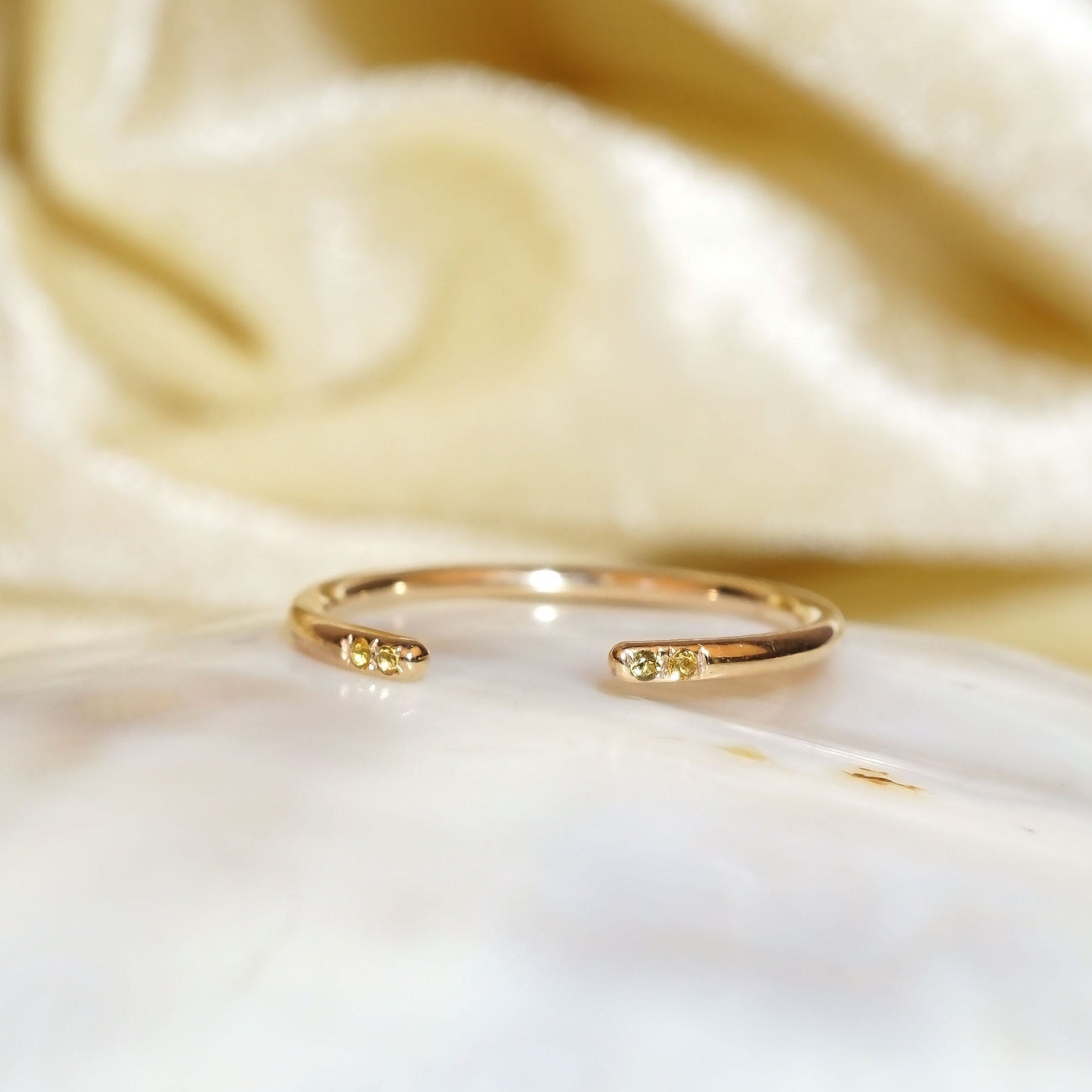 14k Gold Sapphire Open Cuff Ring / Sapphire Stackable Ring / - Etsy