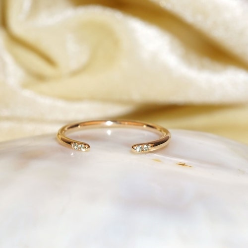 14k Gold Open Cuff Diamond Ring / Stackable Ring / Dainty Ring - Etsy