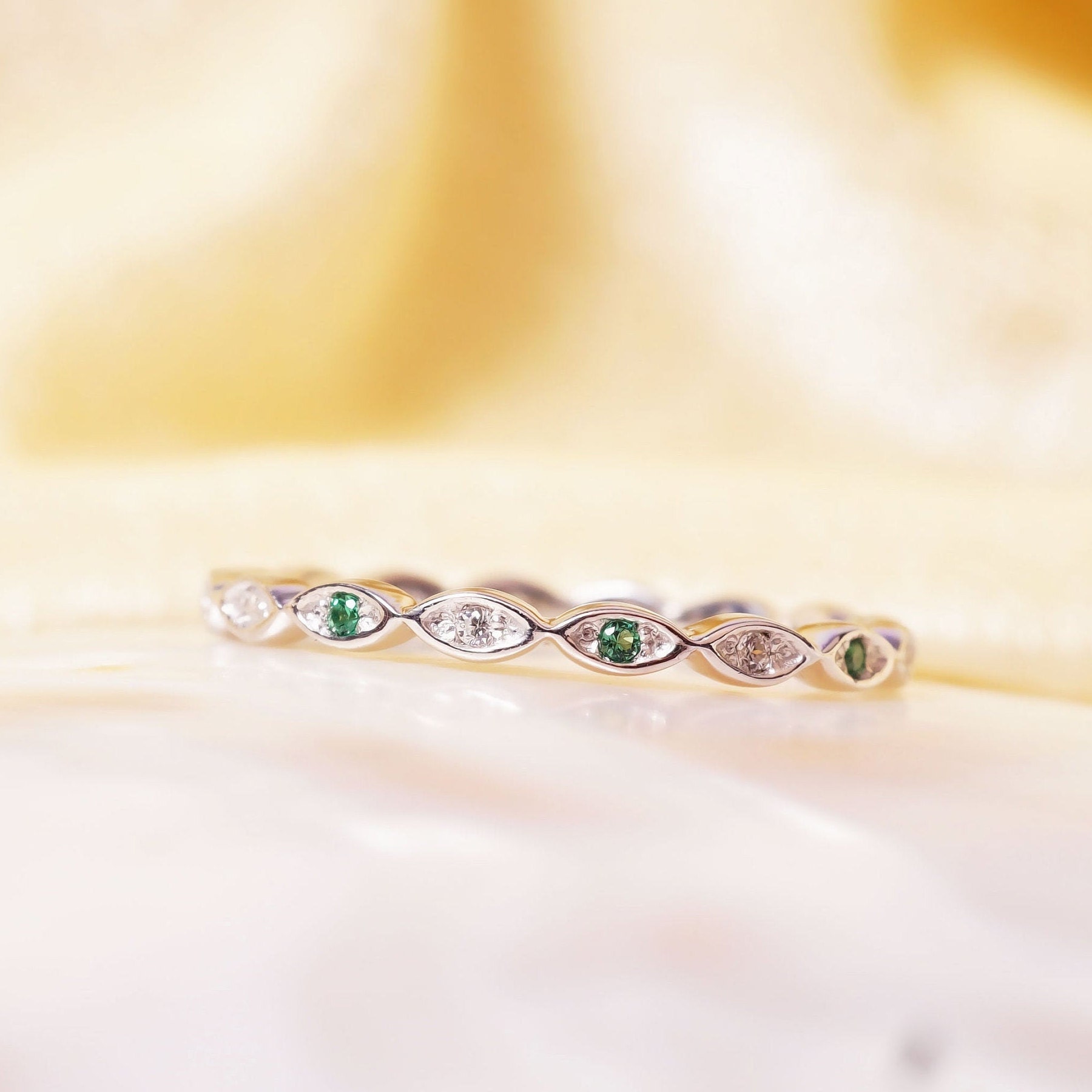 Emerald and Diamond Eternity Ring / 14k Gold Art Deco Emerald | Etsy