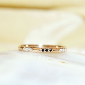 14k Gold Art Deco Diamond Ring / Wedding Ring / Stackable Ring / Black Diamond Stacking Ring ...