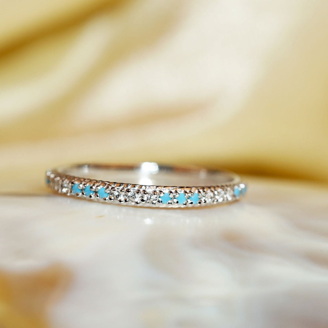 14k Gold Ring / Turquoise and Diamond Ring / Turquoise Wedding Ring ...
