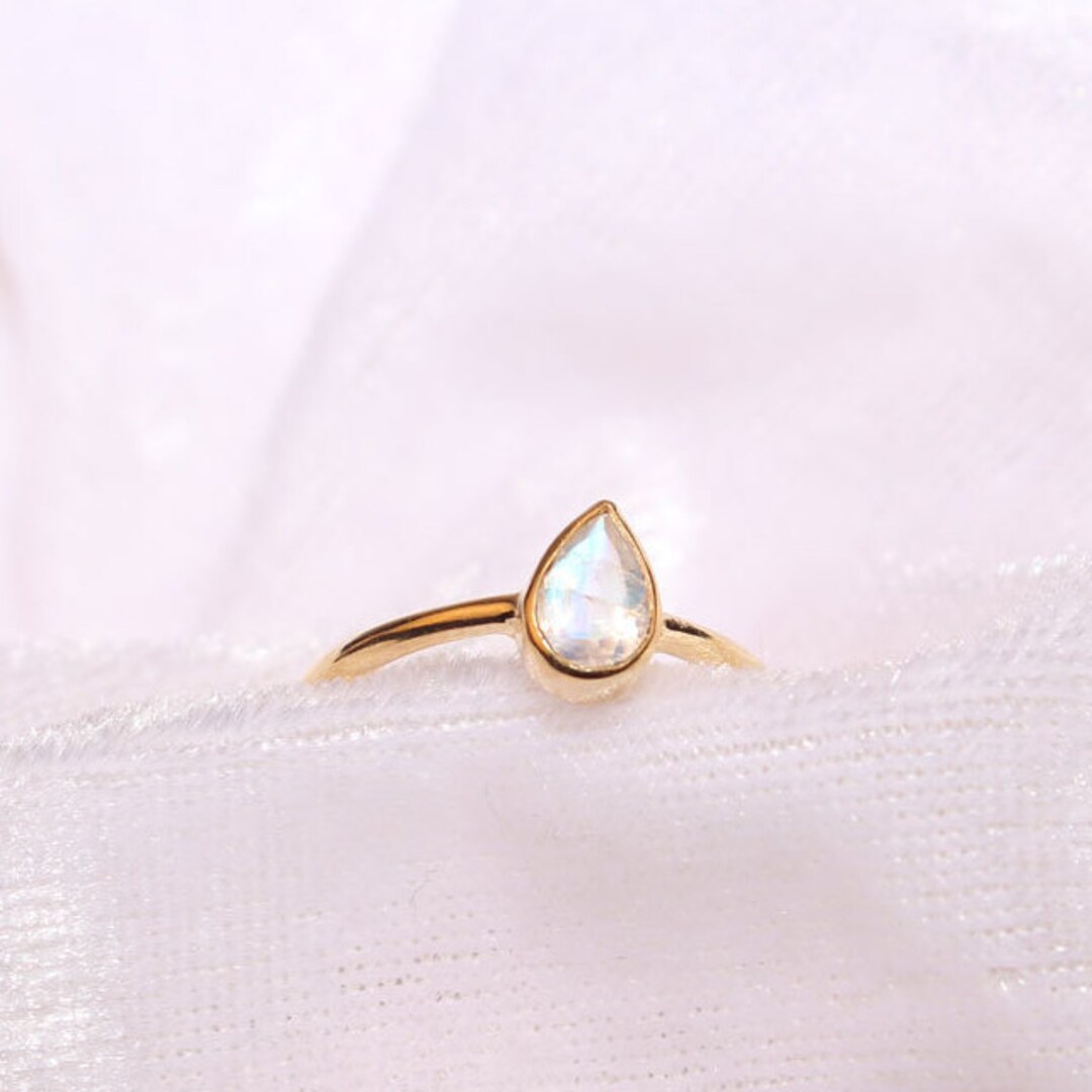 Moonstone Ring / 14k Gold Ring / Pear Moonstone Ring / 14k Solid Gold ...