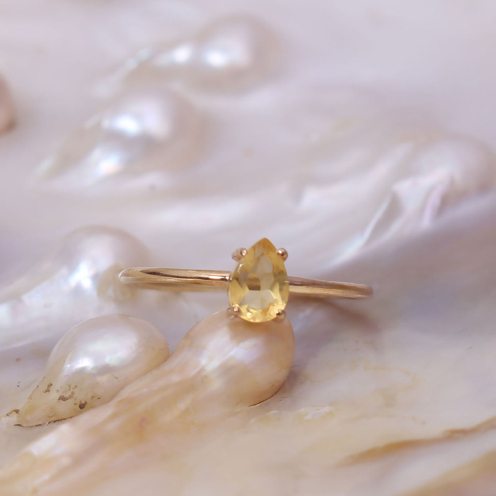 Pear Citrine Ring / 14k Gold Citrine Wedding Ring / - Etsy