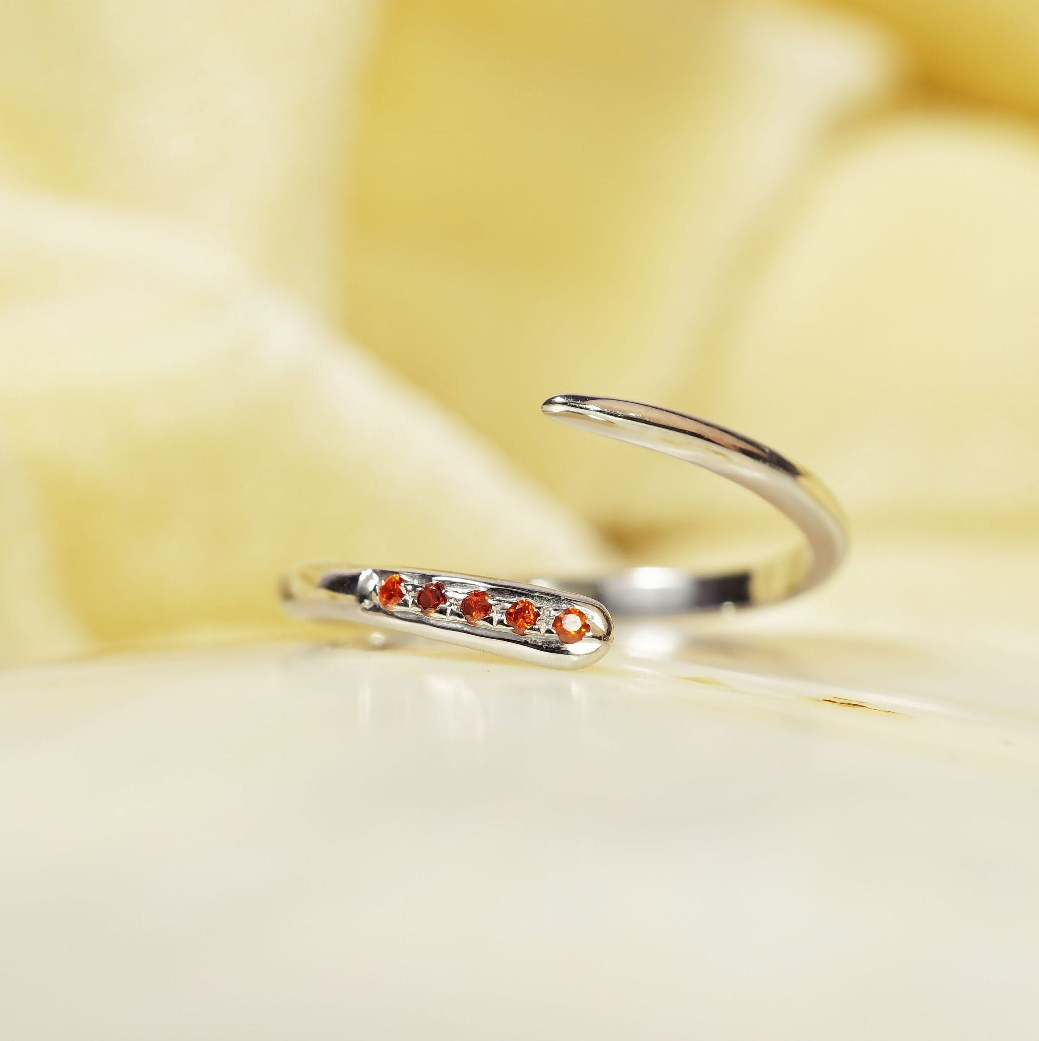 14k Gold Open Cuff Ring / Stackable Ring / January Birthstone - Etsy