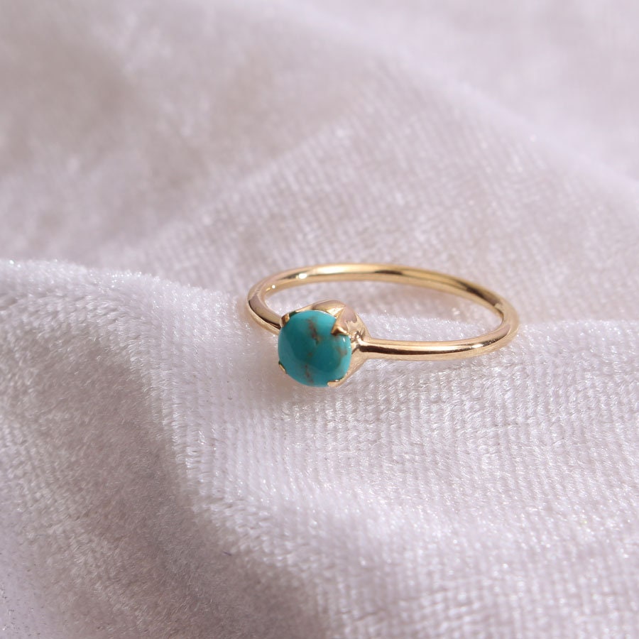Turquoise Ring / Round Cut Turquoise Ring in 14k Gold / | Etsy