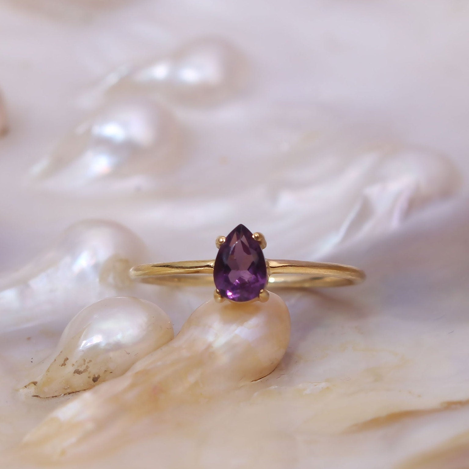 Amethyst Ring / 14k Gold Amethyst Wedding Ring / Anniversary | Etsy