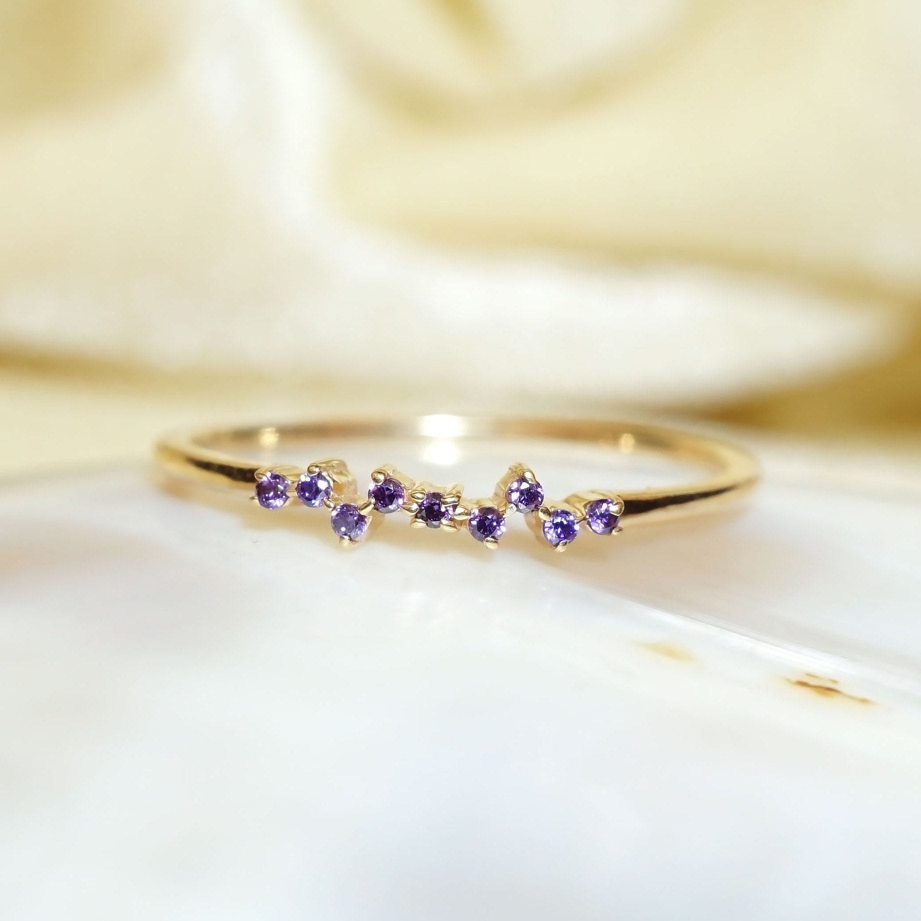 Dainty Amethyst Ring / Amethyst Cluster Ring / 14k Gold | Etsy