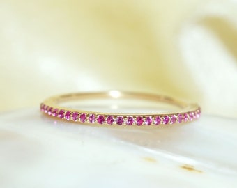 14k Gold Art Deco Garnet Half Eternity Womens Wedding Ring / | Etsy