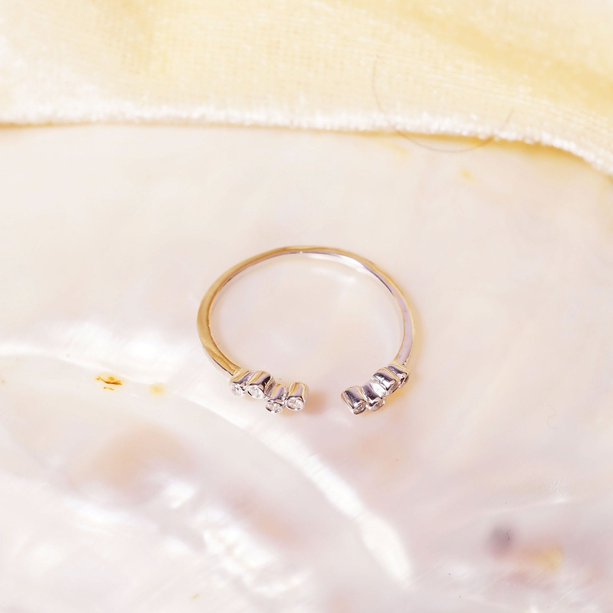 14k Gold Open Cuff Diamond Ring / Stackable Ring / Dainty Ring | Etsy