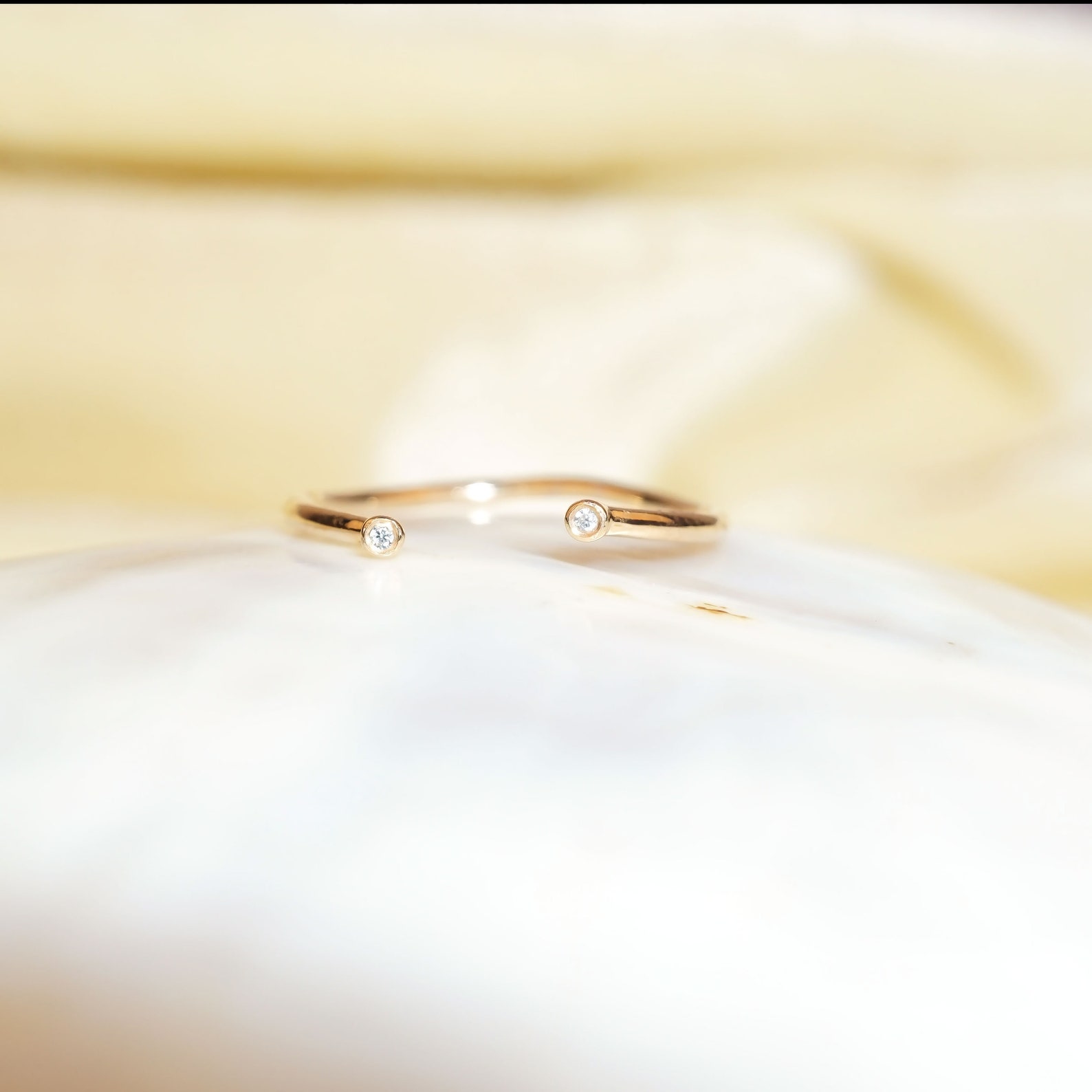 14k Gold Open Cuff Diamond Ring / Stackable Ring / Dainty Ring | Etsy