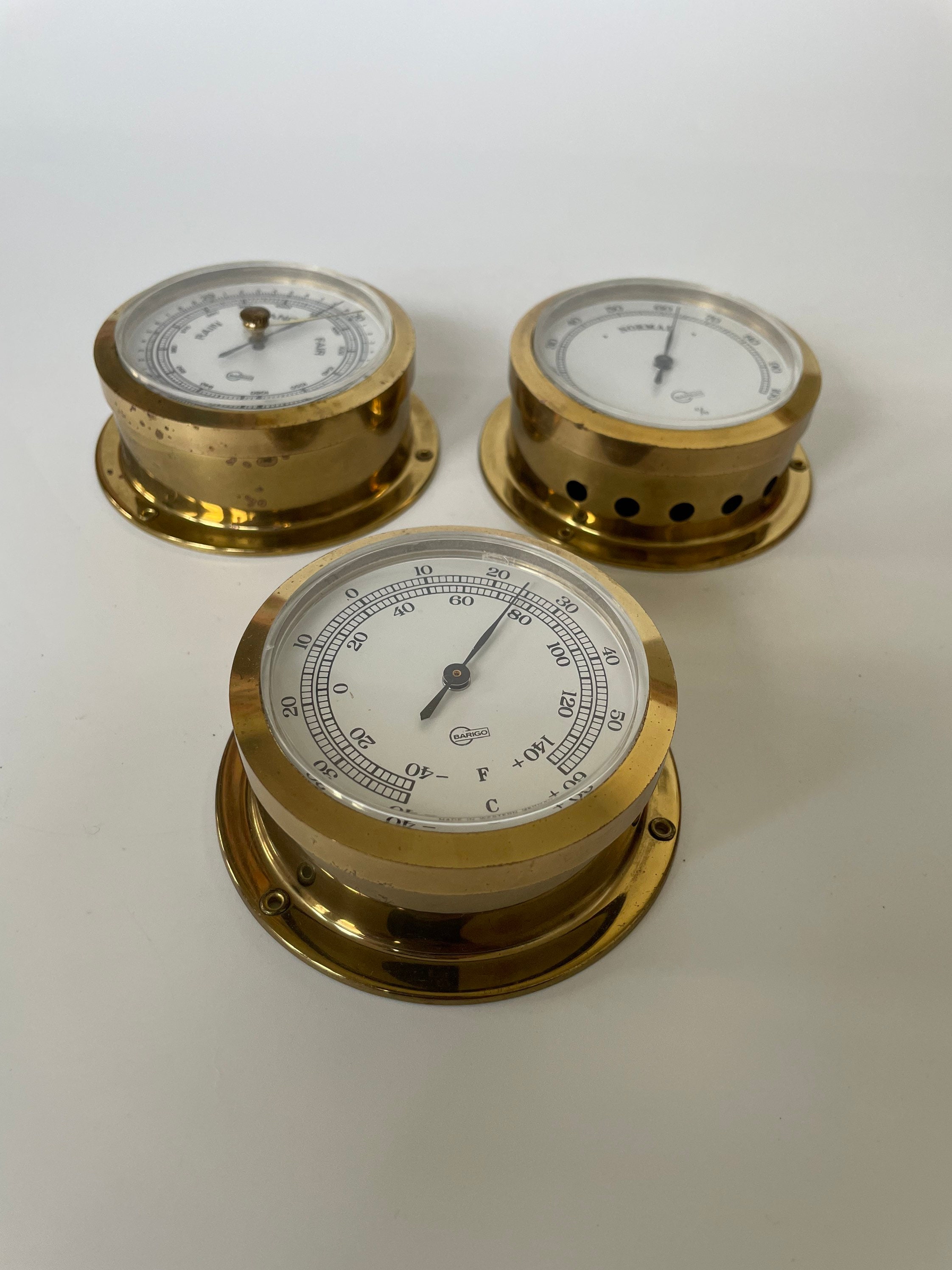 Vintage Brass Barigo Weather Station / Brass Nautical Hydrometer ...